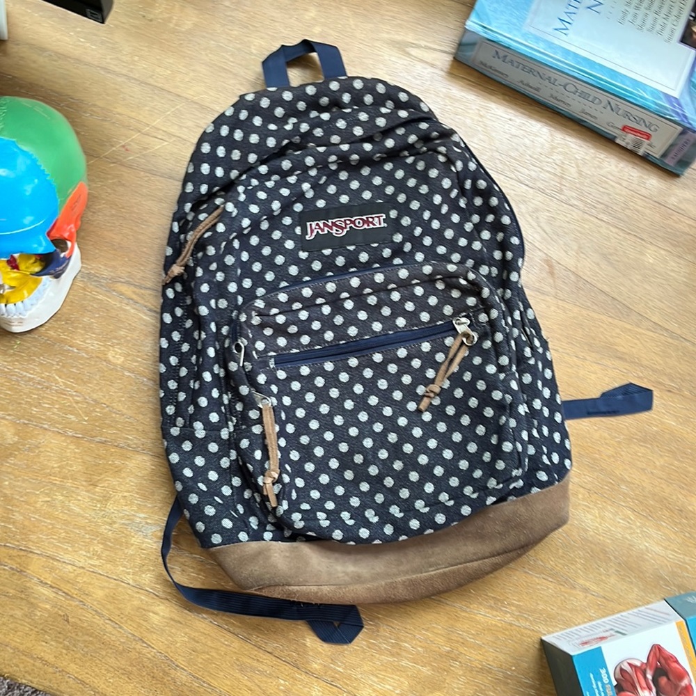 Jansport Polka Dotted Jean Fabrick Back Pack - Gem